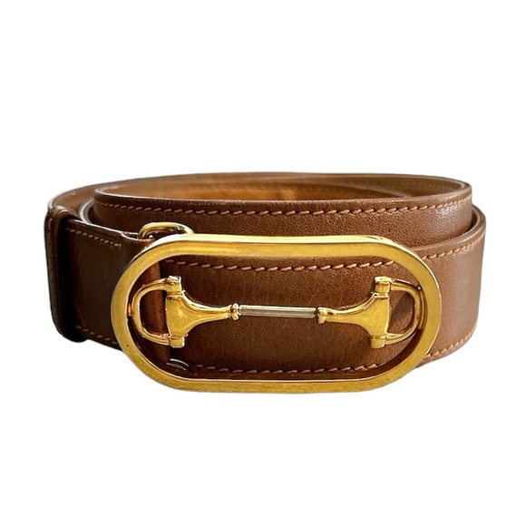 Gucci | Accessories | Gucci Tan Leather Gold Horsebit Push Stud ...